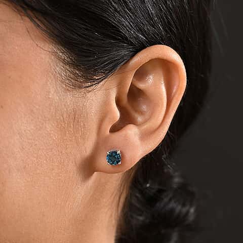 2.48 Ct. London Blue Topaz Solitaire Stud Push Post Earring in Rhodium ...