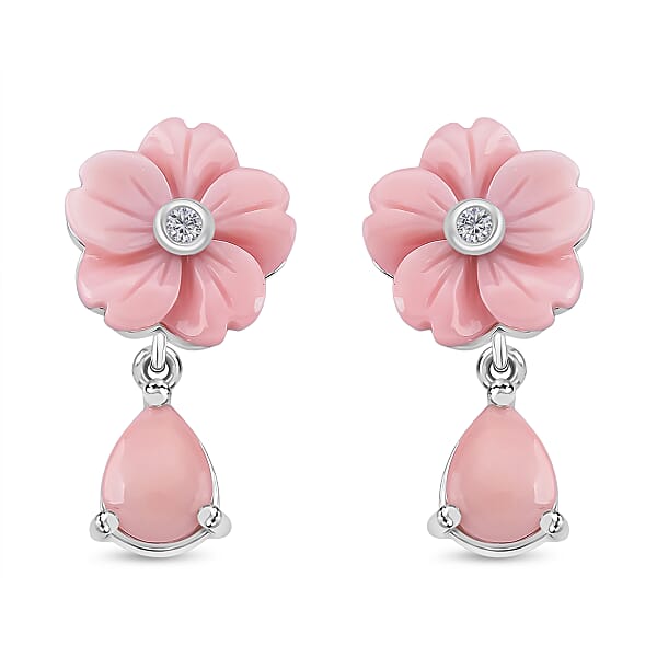 Queen Conch Shell and Moissanite Floral Drop Earring with Push Back in ...