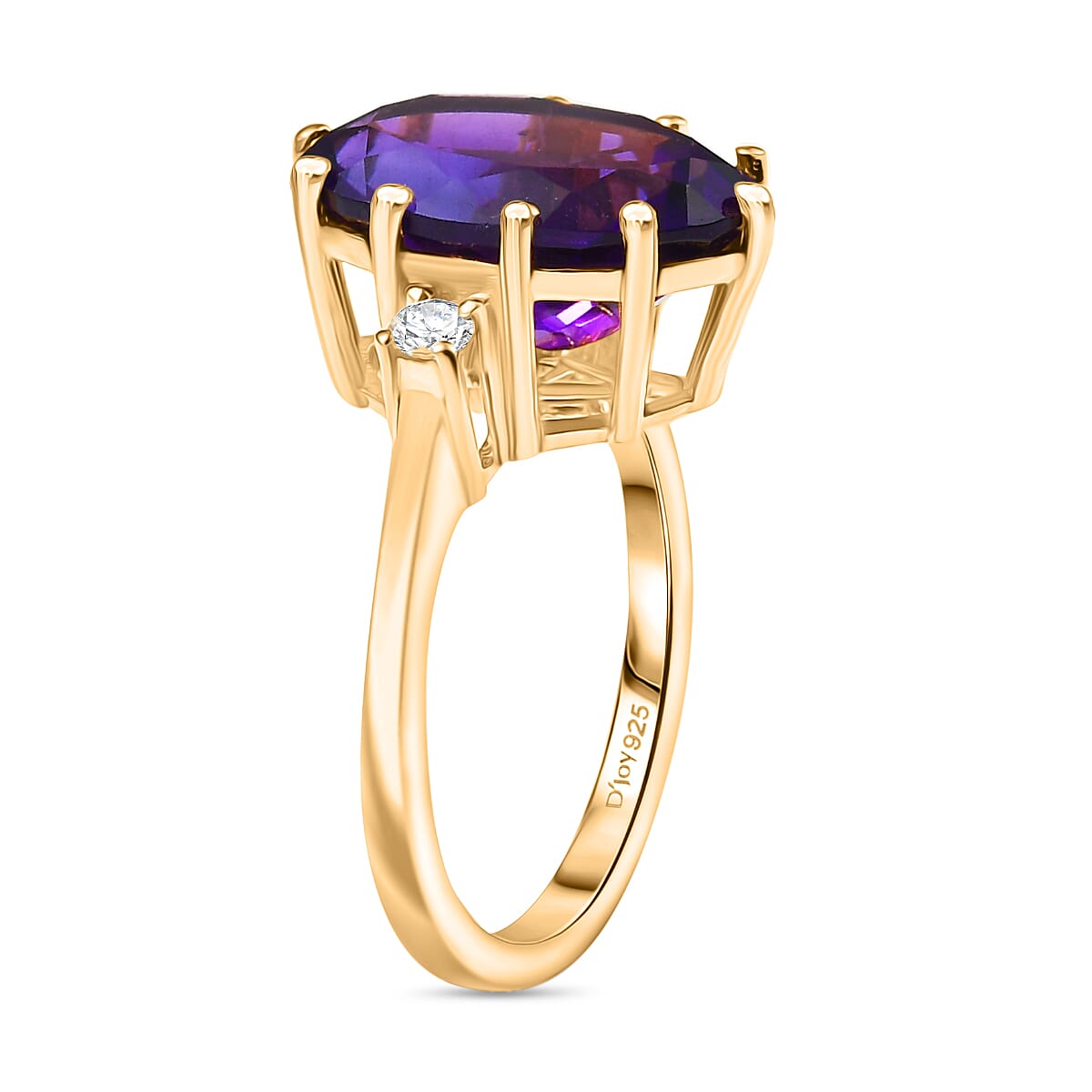 D'joy AAA African Amethyst & Moissanite Solitaire Ring in 14K Yellow ...
