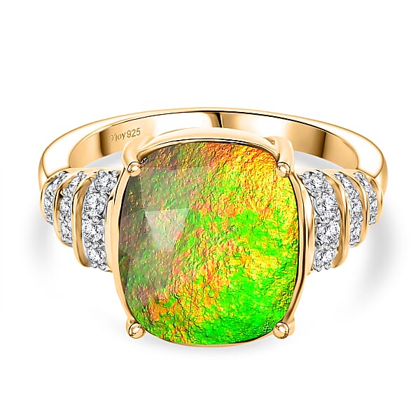 One Time Deal - AA Canadian Ammolite & Moissanite Ring in 18K Vermeil ...