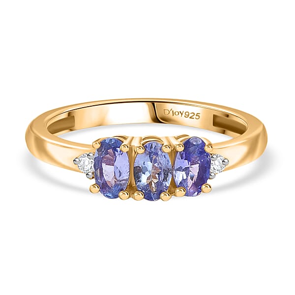 D'Joy Tanzanite, Lab Grown Diamond Trilogy Ring in Yellow Gold Plated ...