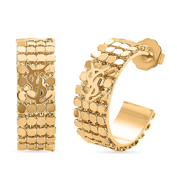 Designer Inspired Half-Hoop Push Back Earring in Yellow Gold Tone ...