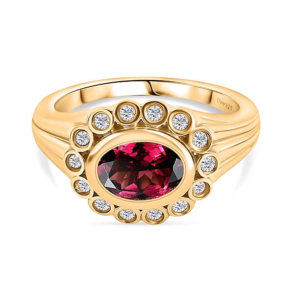 Djoy Rhodolite Garnet & White Zircon Ring in 18K Yelow Gold Plating ...