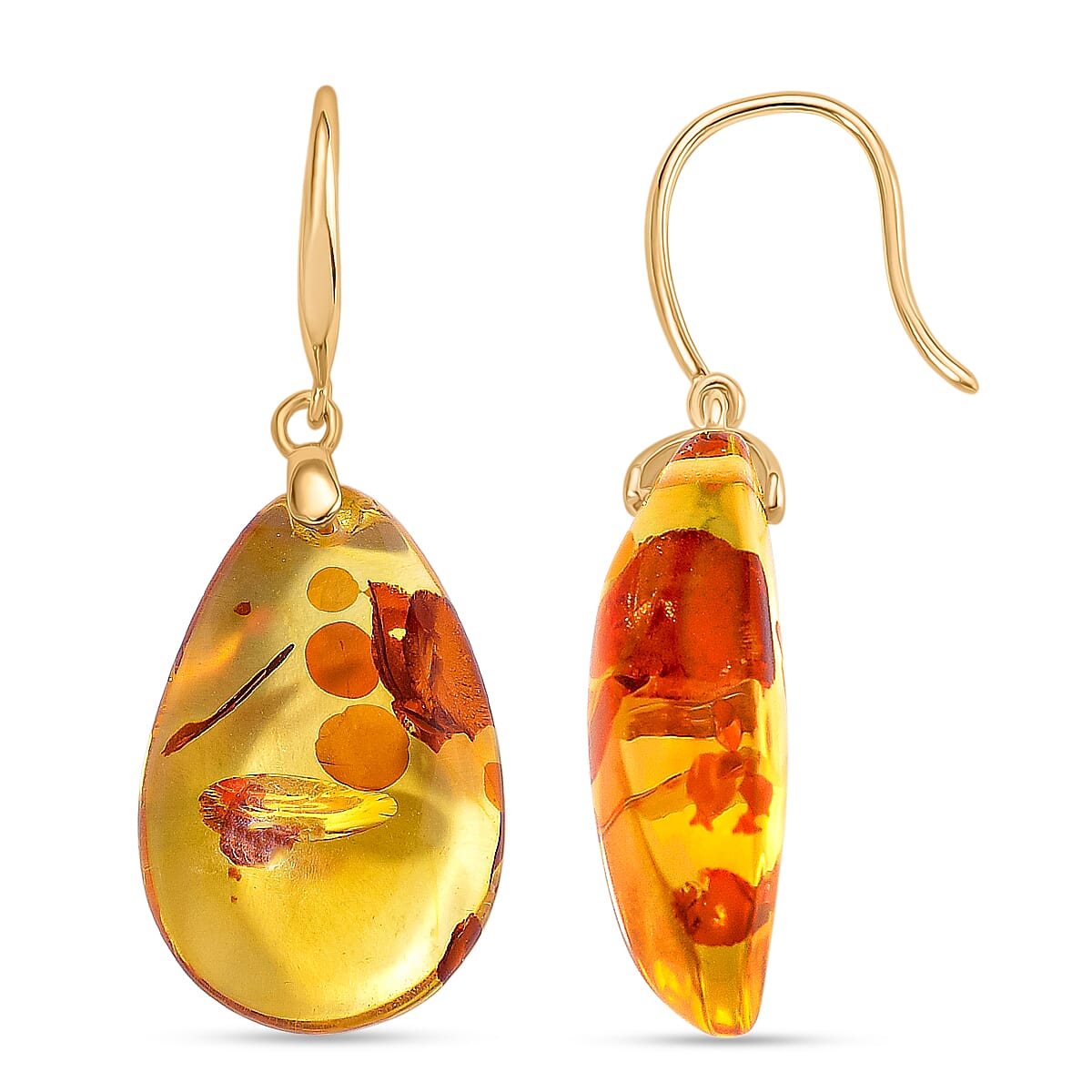D'joy Amber Earring with Hook in Yellow Gold Plating Sterling Silver 6.85 Ct. - 8215355 - TJC