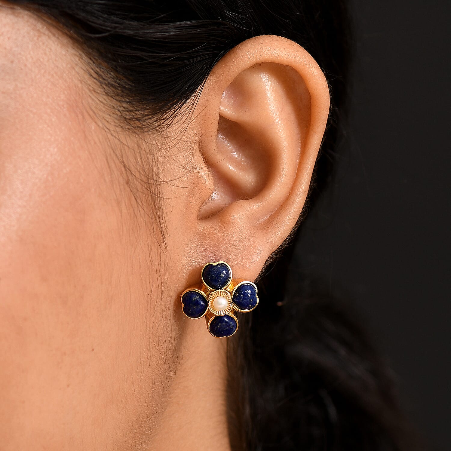 Ever True Lapis Lazuli & Fresh Water Pearl Earring with Push Back in ...