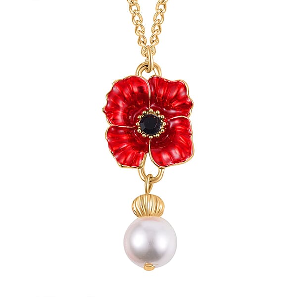 White Shell Pearl & Austrian Black Crystal Necklace (Size 20 - 2 Ext ...