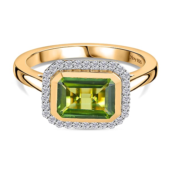 D'joy White Zircon and Natural Hebei Peridot Deco Ring in 18K Yellow ...