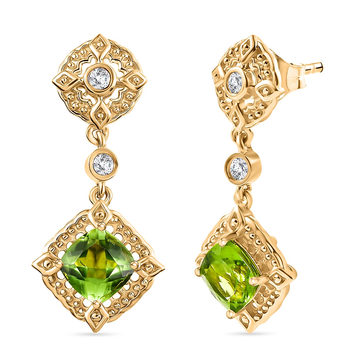 D'joy Natural Hebei Peridot, White Zircon Dangling Victorian Garden ...