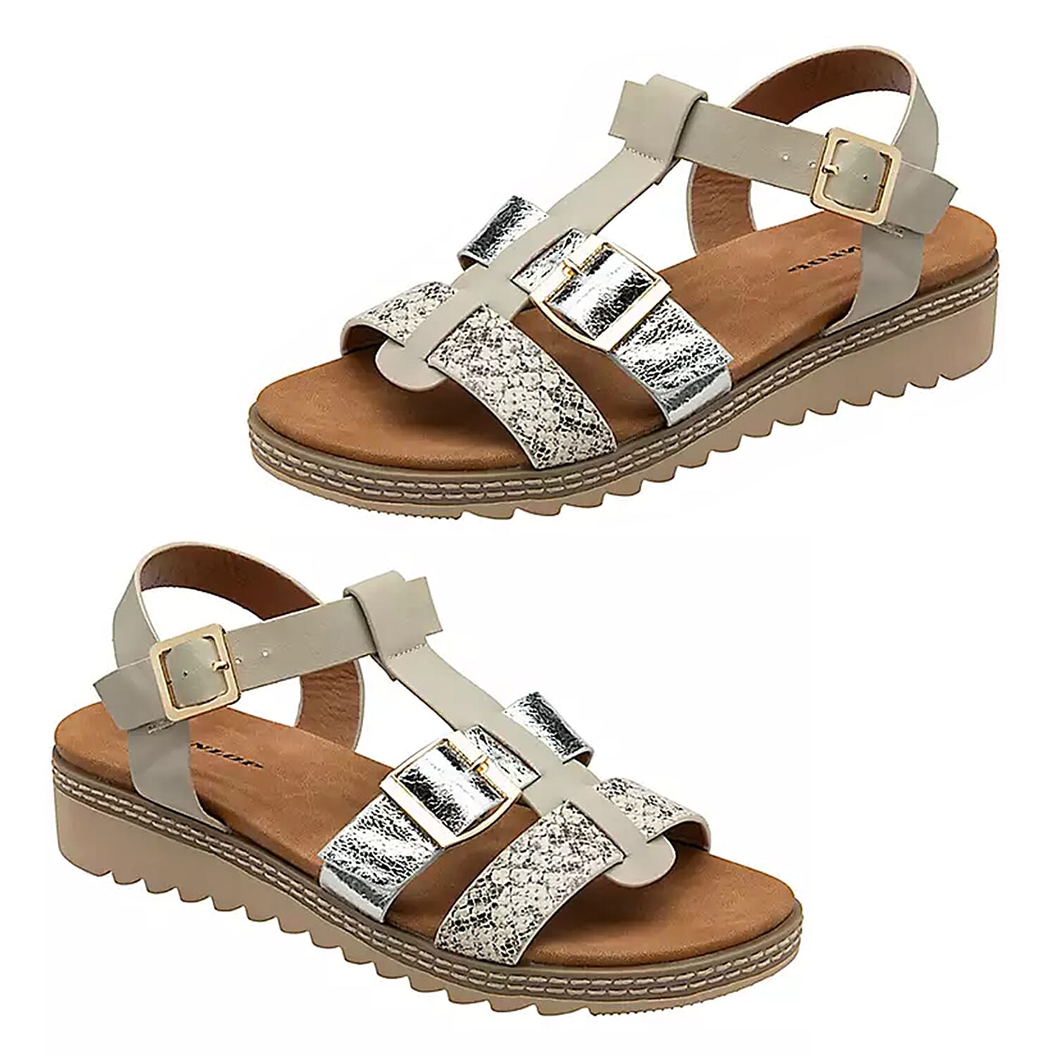 Dunlop Women's Callie Twin Strap T-Bar Buckle Sandals (Size 7) - Bone ...