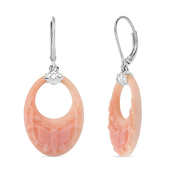 Queen Conch Shell Earring with Lever Back in Rhodium Overlay Sterling ...
