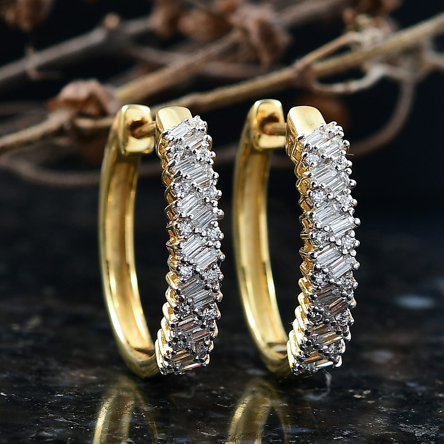 D'Joy Moissanite Firecracker Cluster Hoop Earrings in 18K Yellow Gold ...