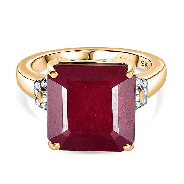 13.6 Ct. Natural African Ruby, White Diamond Ring in 9K Yellow Gold ...