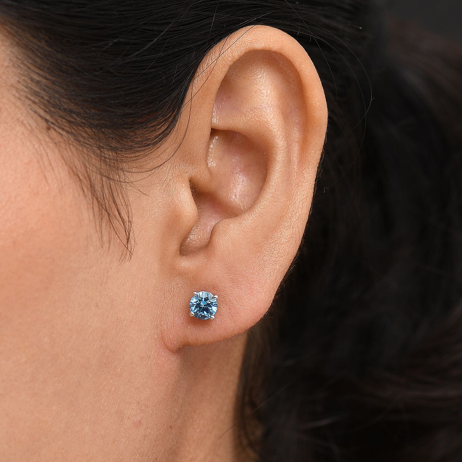 LUXURIANT 1 Ct. Lab Grown Blue Diamond Solitaire Stud Push Post Earring ...