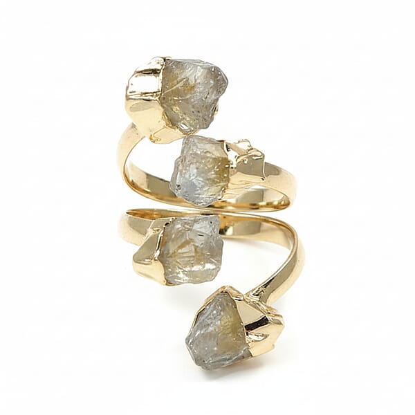 Yellow Aquamarine Adjustable Ruff Cut Ring in Yellow Gold Plated 11.00 ...