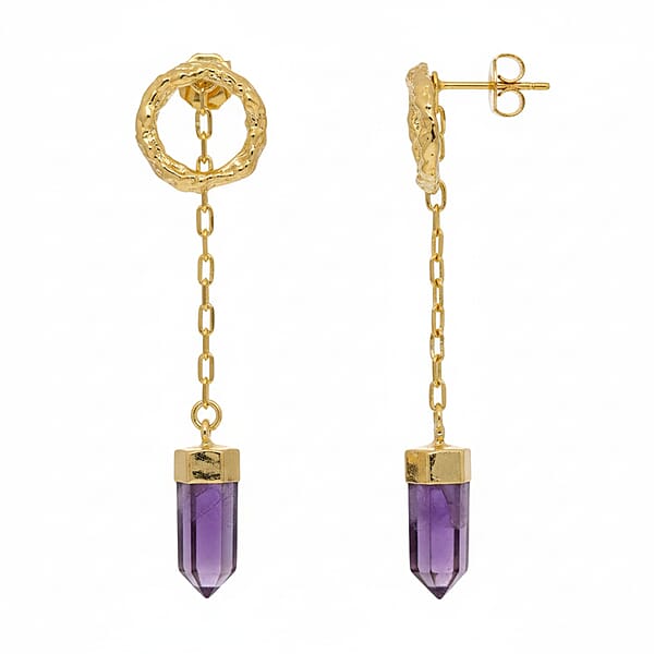 African Amethyst Earring with Push Back in Yellow Gold Plated 12.00 Ct ...