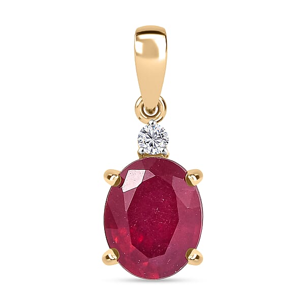 4.15 Ct. AA African Ruby, Lab Grown Diamond Solitaire Pendant in 9K ...