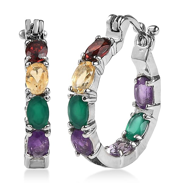 EverTrue Multi Gemstones Inside Out Hoop Earrings with Clasp 5.96 Ct ...