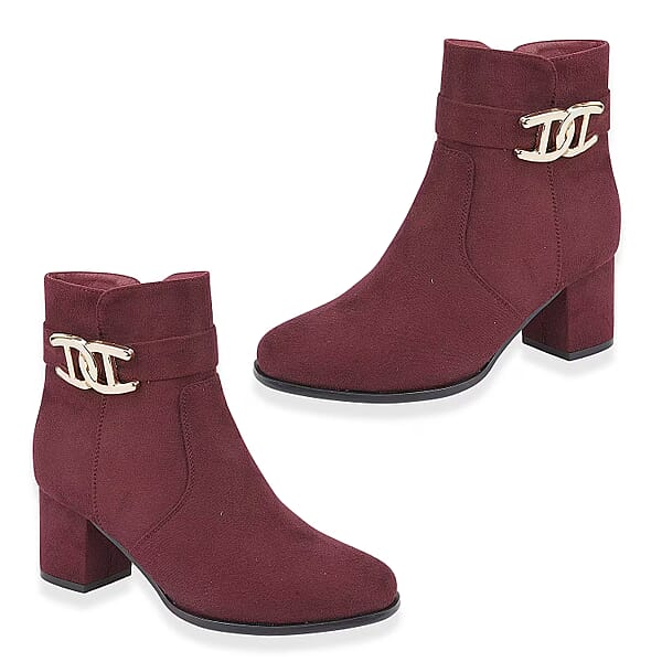 Emma Zelda Suede-Look Ankle Boot With Gold Buckle (Size 8) - Plum ...