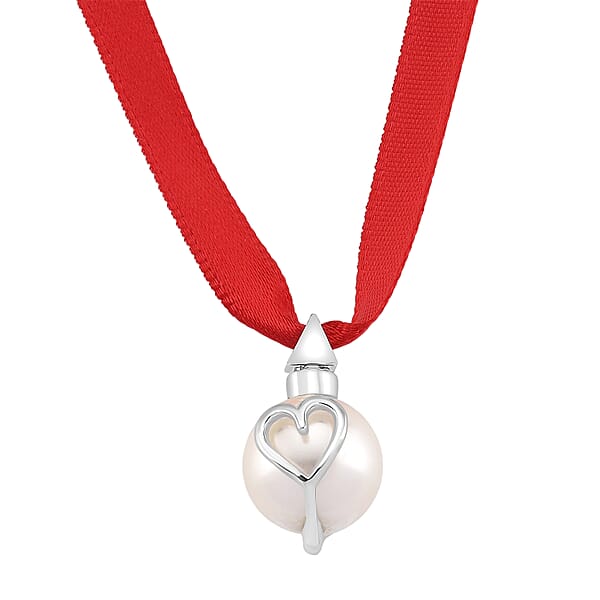 Lucy Q-Drop Bauble Collection White Shell Pearl Pendant with Red Ribbon ...