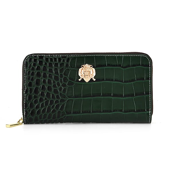 WILLIAM HUNT RFID Croc Embossed 100% Genuine Leather Wallet - Green ...