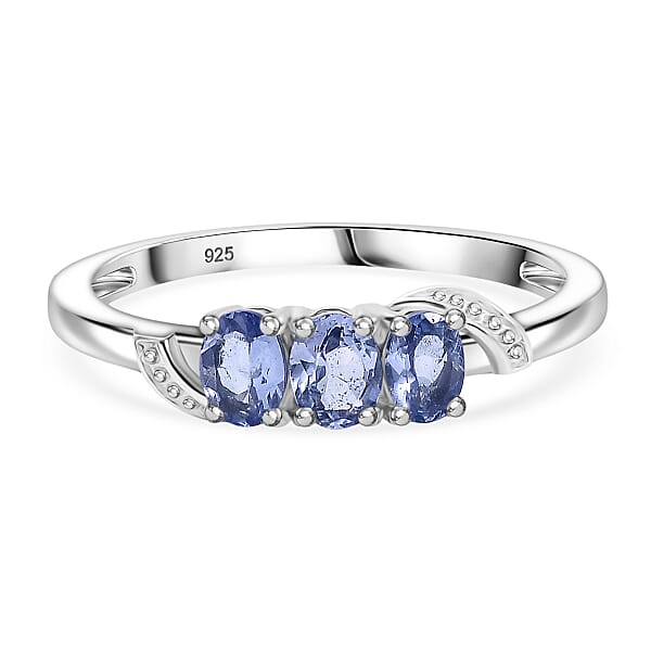 Tanzanite 3 Stone Ring in Platinum Overlay Sterling Silver - M8300155 - TJC