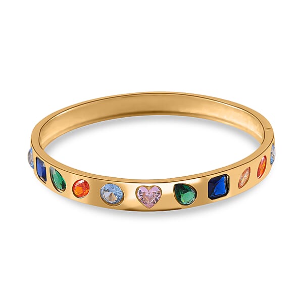 Multi Color Cubic Zirconia Full Bangle Pure Yellow Brass 3.000 Ct ...