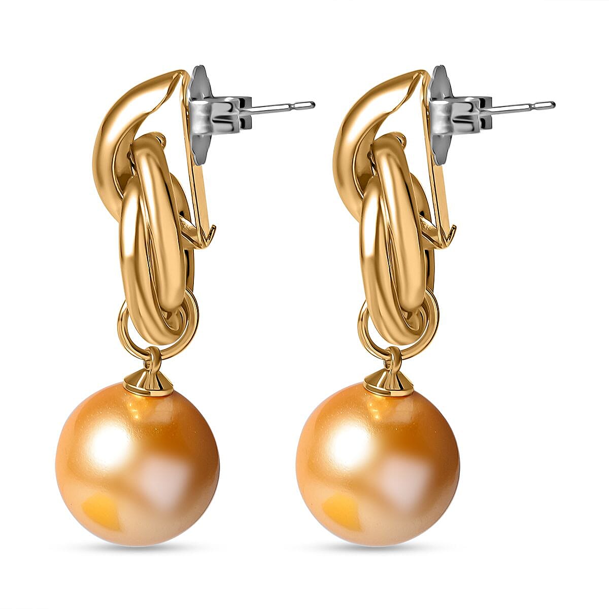 Golden Colour Shell Pearl Drop Earring with Push Back in Yellow Gold ...