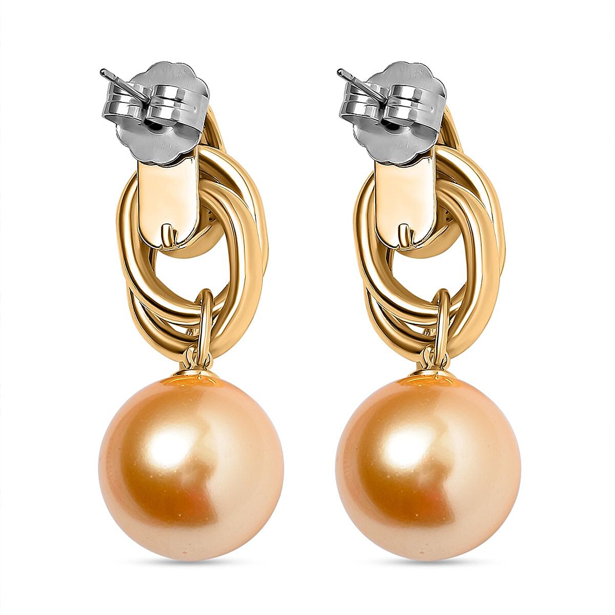 Golden Colour Shell Pearl Drop Earring with Push Back in Yellow Gold ...