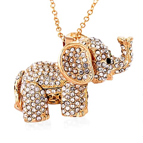 White & Black Crystal Elephant Necklace (Size 24 - 2 Ext) in Yellow ...