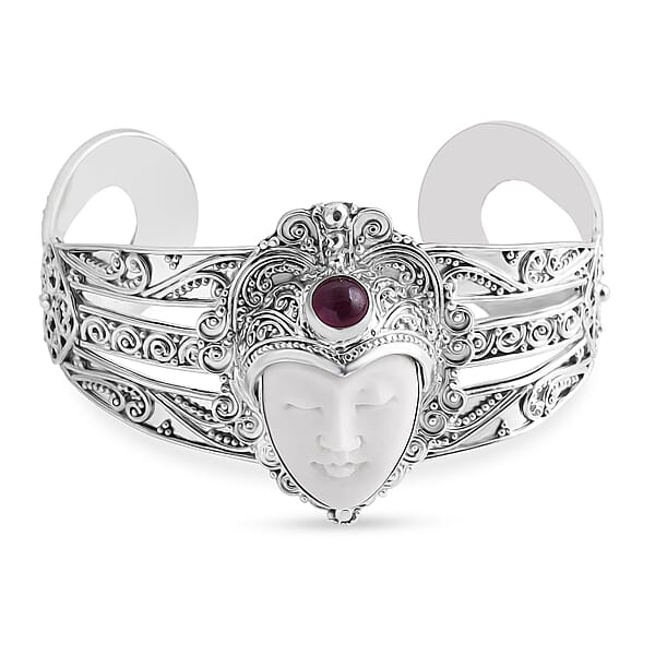 Royal Bali Collection - Ox Bone & Fissure Filled Ruby Bangle (Size 7.5 ...