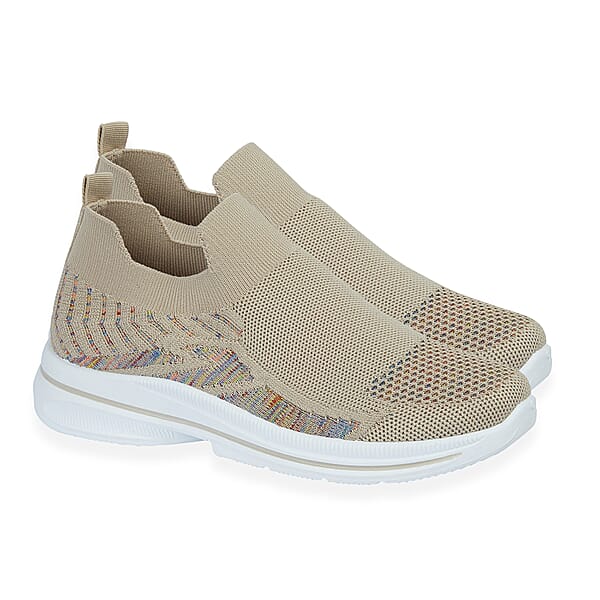 Emma Appletini Fly Knit Casual Trainer (Size 4) - Beige - 8321913 - TJC