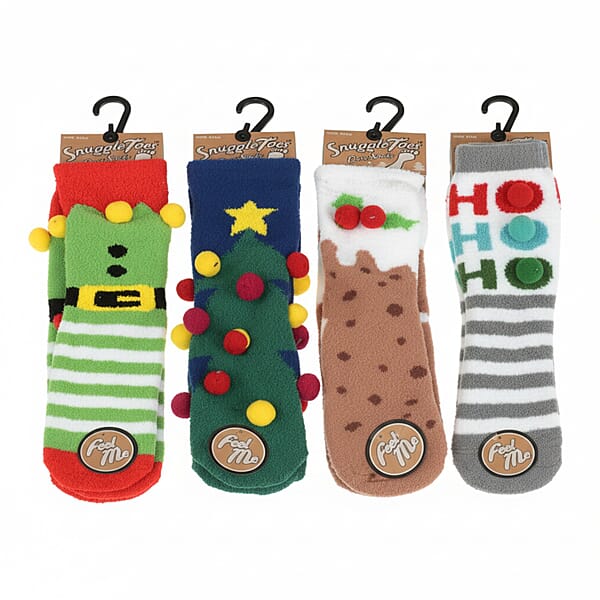 Set of 4 Pairs of Snuggle Toes Cosy Socks (Size UK 4-8) - Christmas Pud ...