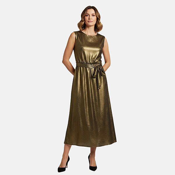 Marina Kaneva Metallic A-Line Midi Dress (Size 16) - Gold - 8351186 - TJC