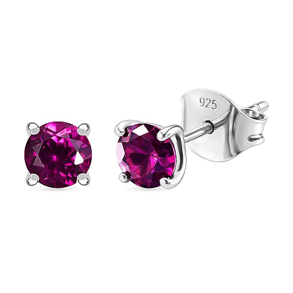 D'Joy Radiant Ember Garnet Solitaire Stud Push Post Earring in Platinum ...