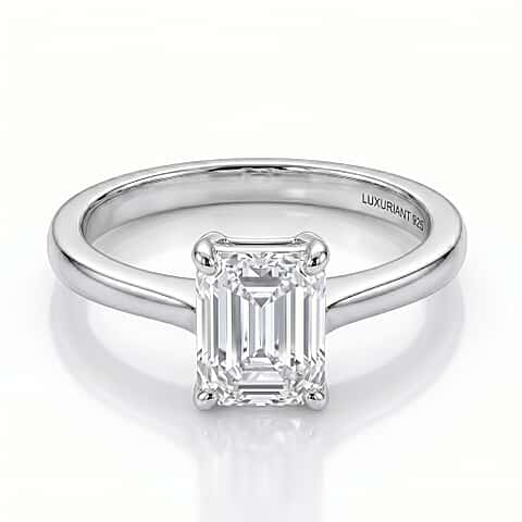 LUXURIANT 2 Ct. Lab Grown Diamond Emerald Cut Solitaire Ring in Rhodium ...