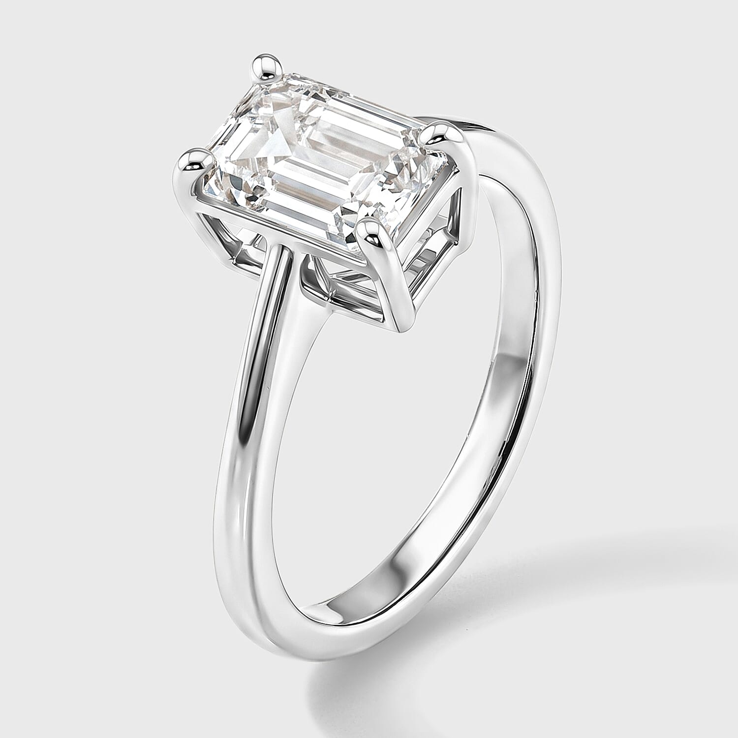 LUXURIANT 2 Ct. Lab Grown Diamond Emerald Cut Solitaire Ring in Rhodium ...