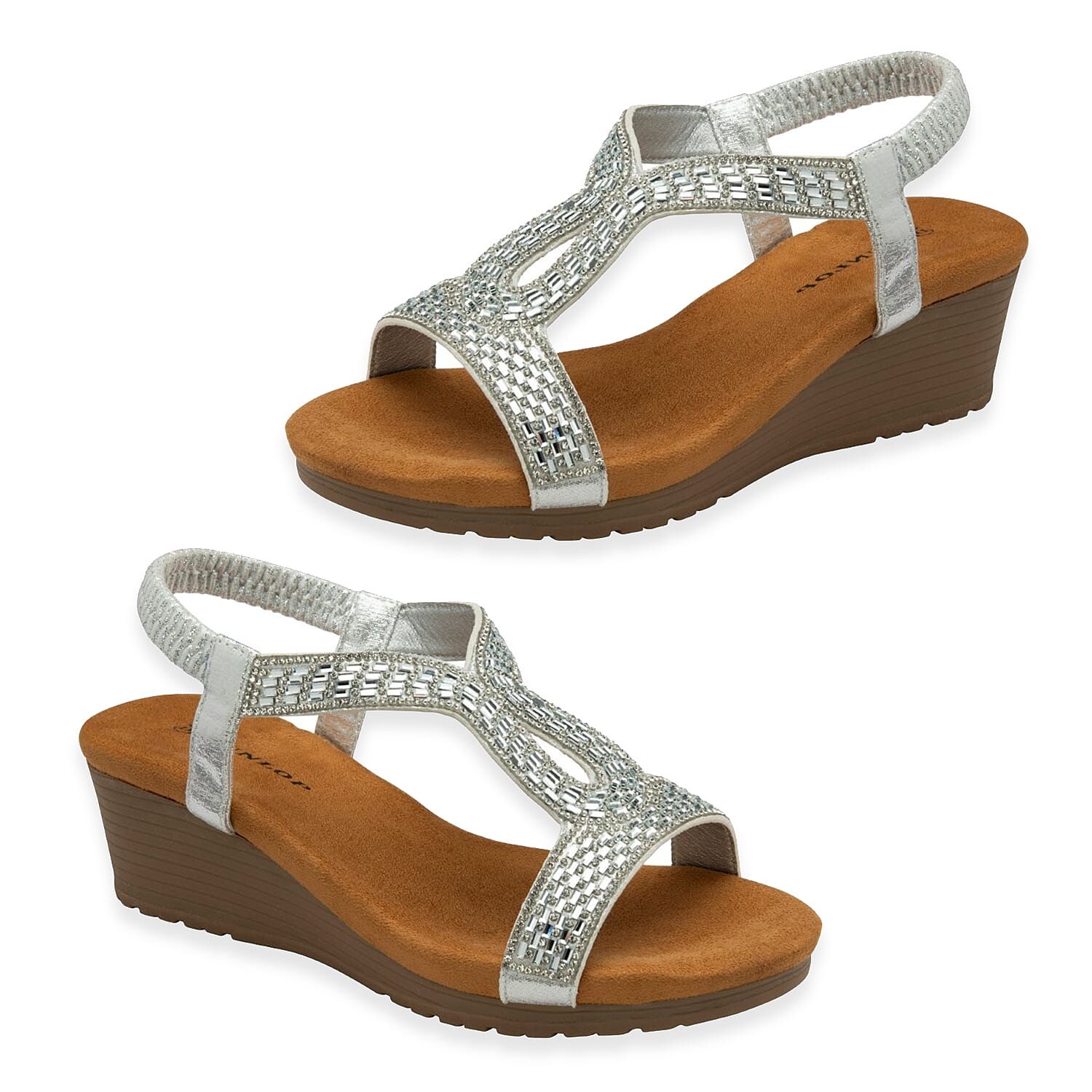 Dunlop Womens Verona Diamante T-Bar Strap Open-Toe Wedge Sandals With ...