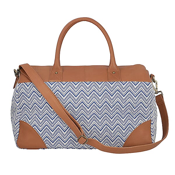 Closeout Deal - 100% Genuine Leather Handmade Jacquard Travel Bag - Tan ...