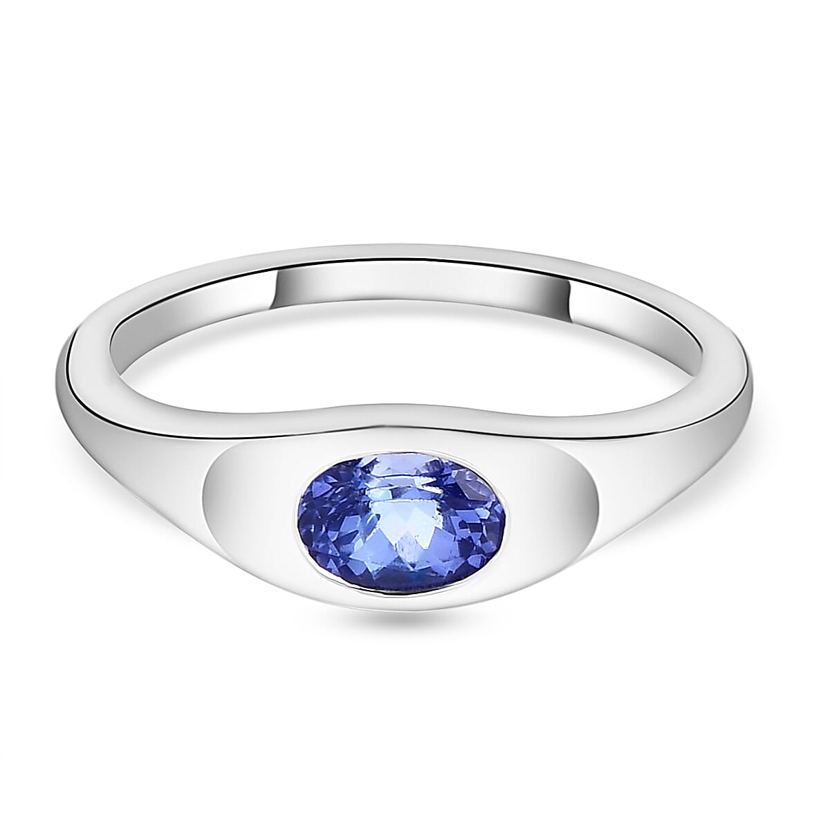Tanzanite Solitaire Ring in Platinum Overlay Sterling Silver