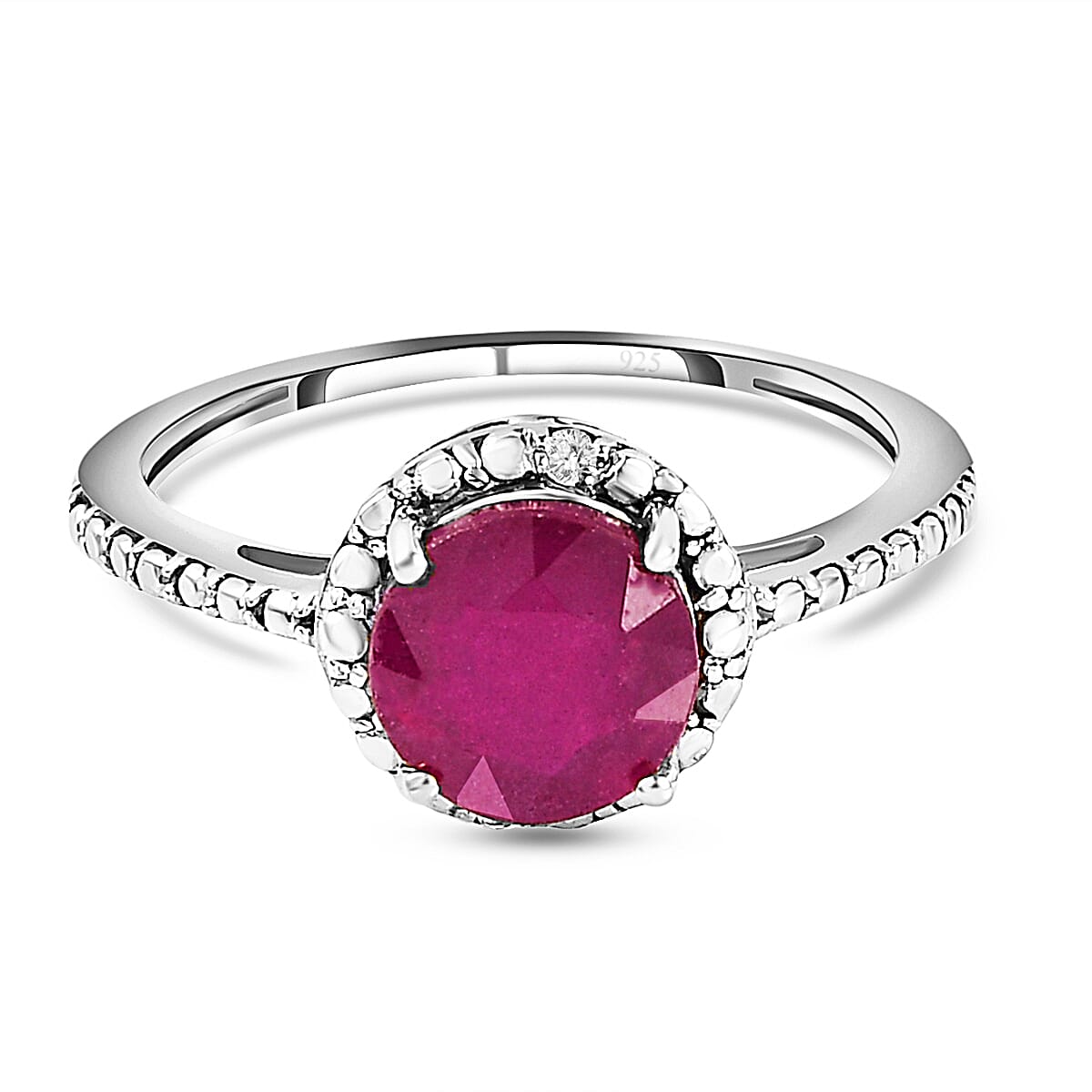 African Ruby and Natural Cambodian Zircon Halo Ring in Platinum Overlay ...