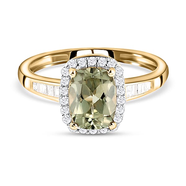 9K Yellow Gold Natural Turkizite and Diamond Halo Ring 1.76 Ct ...