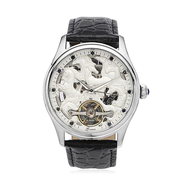 Automatic Skeleton Watch with 12 - Black and Silver Sapphires and ...
