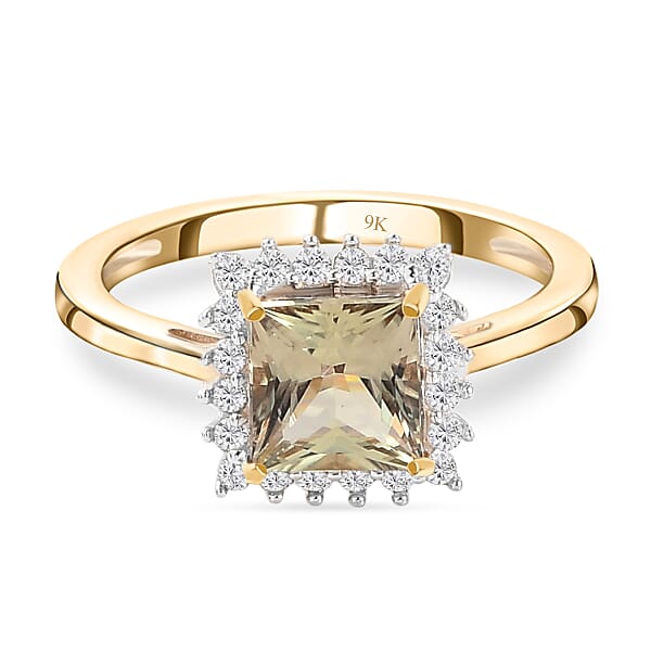 9K Yellow Gold Natural Turkizite and Diamond Halo Ring 1.41 Ct ...