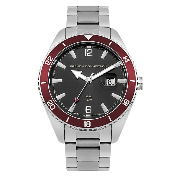 French Connection Grey Dial Men's Watch With Silver Colour Chain Strap ...