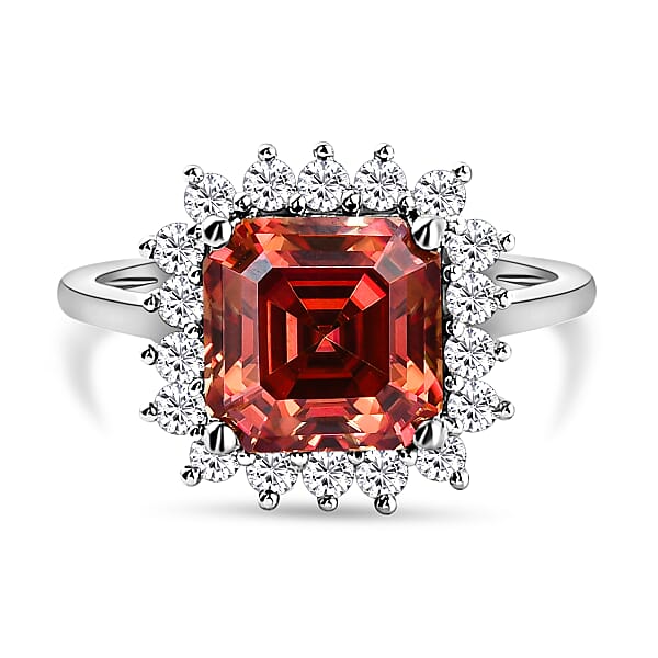 Red Moissanite (Asscher Cut) and White Moissanite Ring in Platinum ...