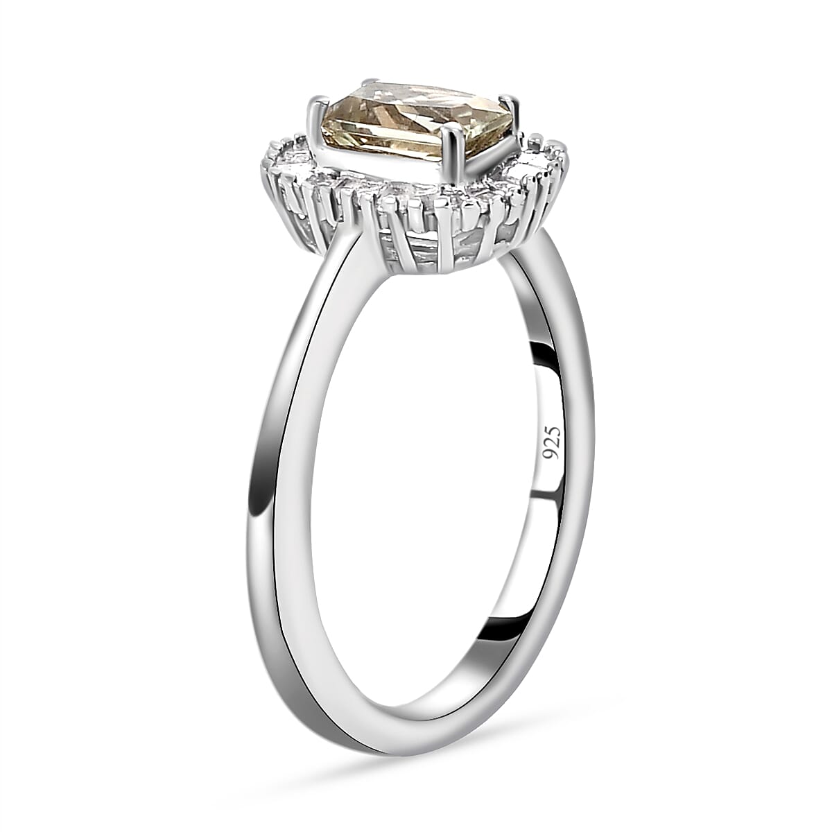 Turkizite Halo Ring with Diamond Ring in Platinum Plated Sterling ...