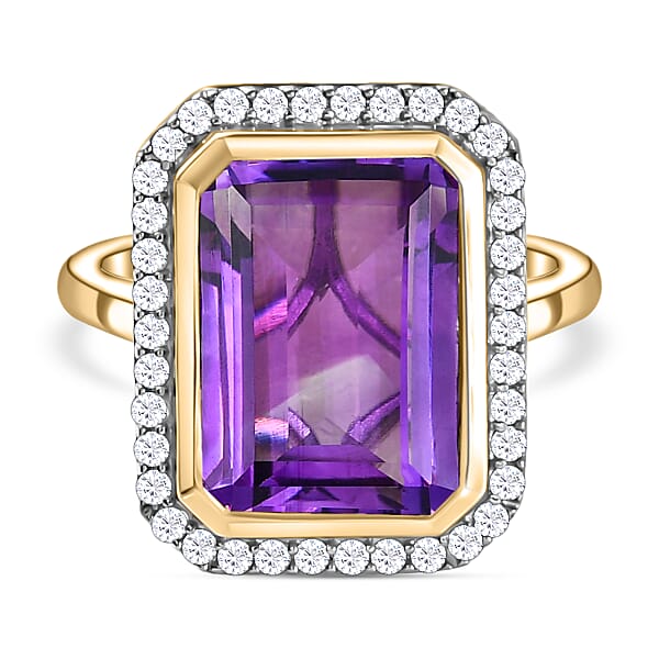 Moroccan Amethyst and Natural Cambodian Zircon Ring in 18K Vermeil Yellow Gold Plated Sterling ...