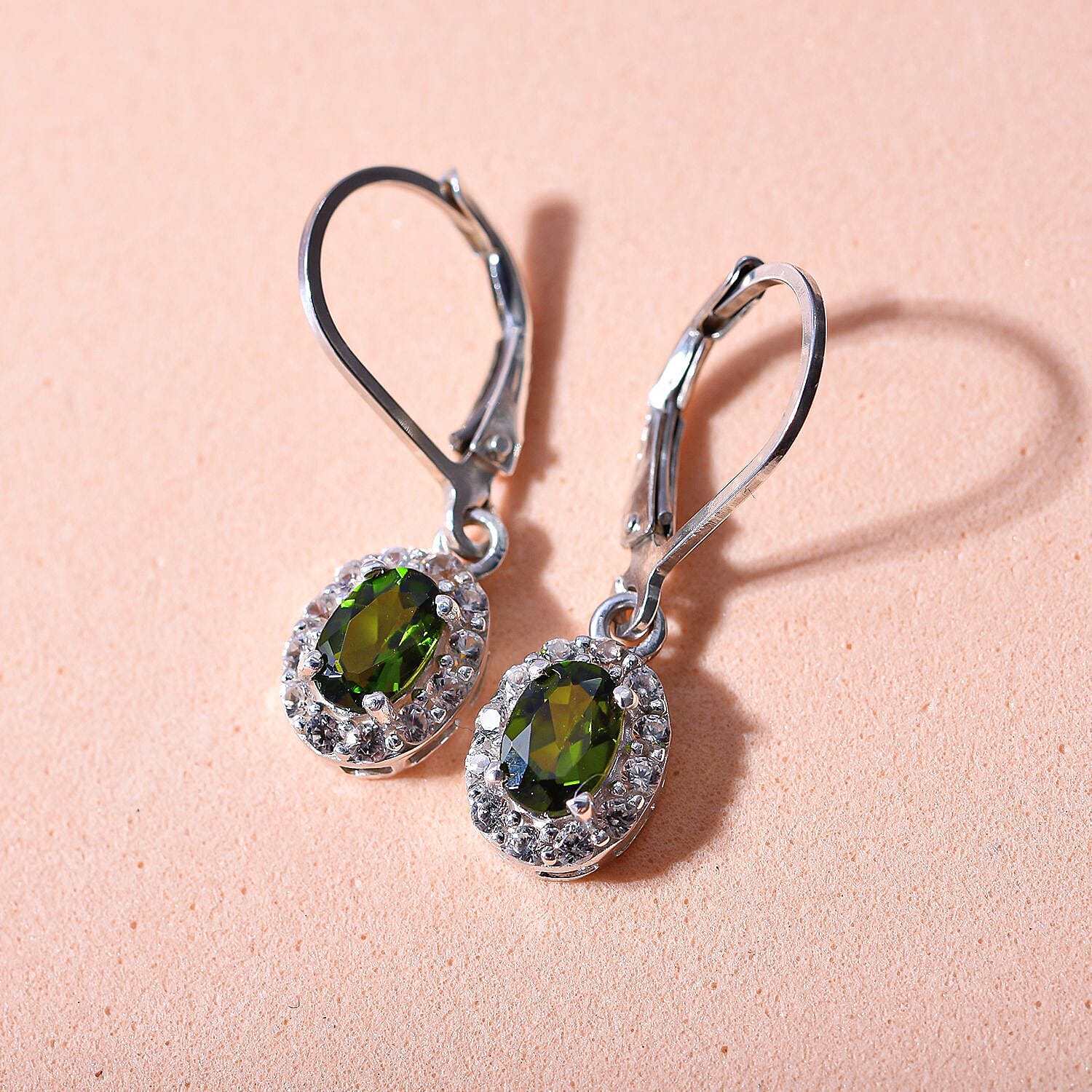Chrome Diopside & Natural Zircon Earrings With Lever Back in Rhodium ...