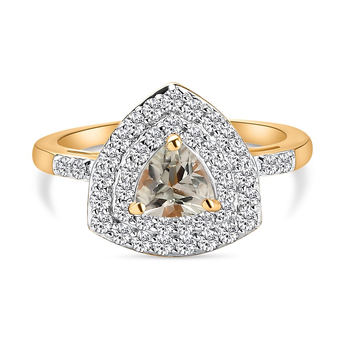 Turkizite and Natural Zircon Ring in Yellow Gold Vermeil Plated ...