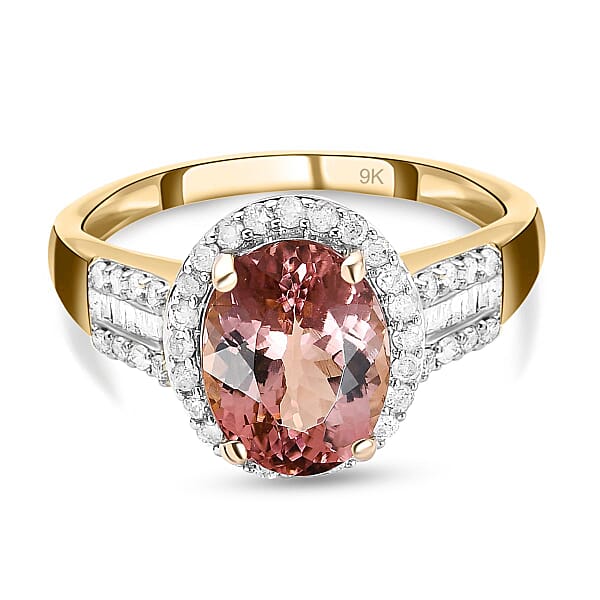9K Yellow Gold Padparadscha Tourmaline and Diamond Ring 2.23 Ct ...